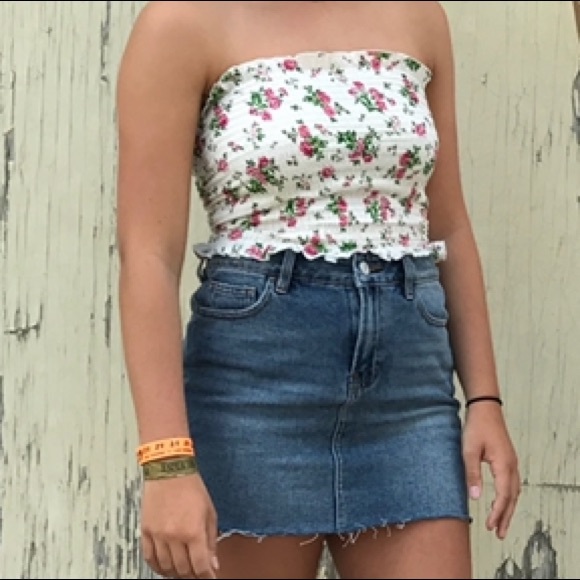 PacSun | Tops | Pacsun Smocked White Floral Tube Top | Poshmark